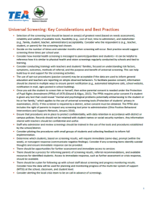 Universal Screening Best Practices - Texas School Mental Health