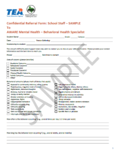 Sample Confidential Referral Form Teacher - Texas School Mental Health
